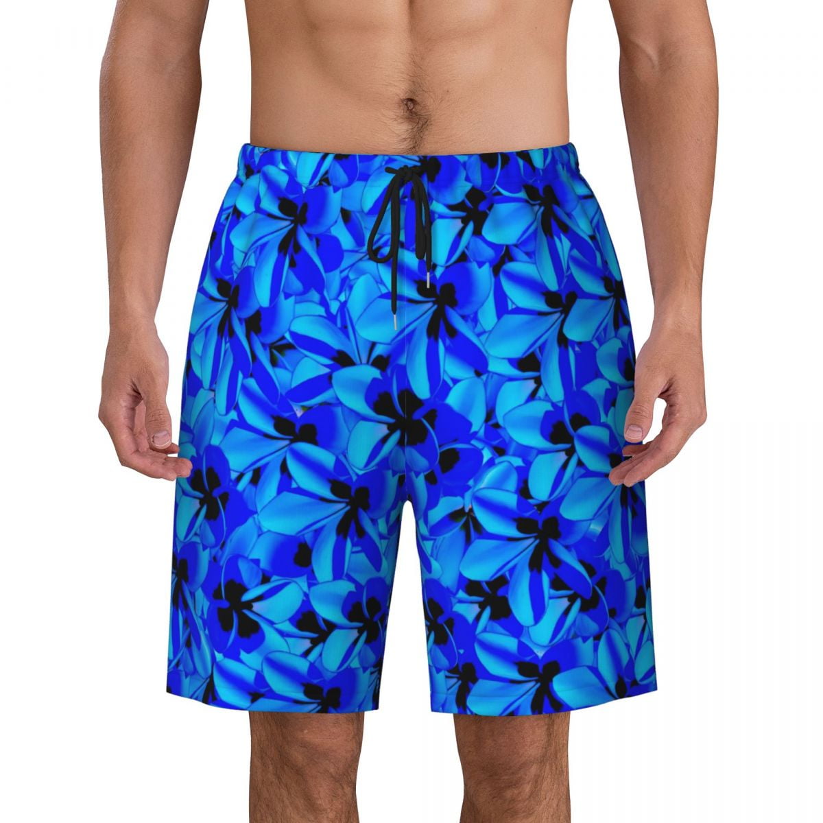 Male Board Shorts Tropical Floral Casual Beach Trunks Blue Flowers ...
