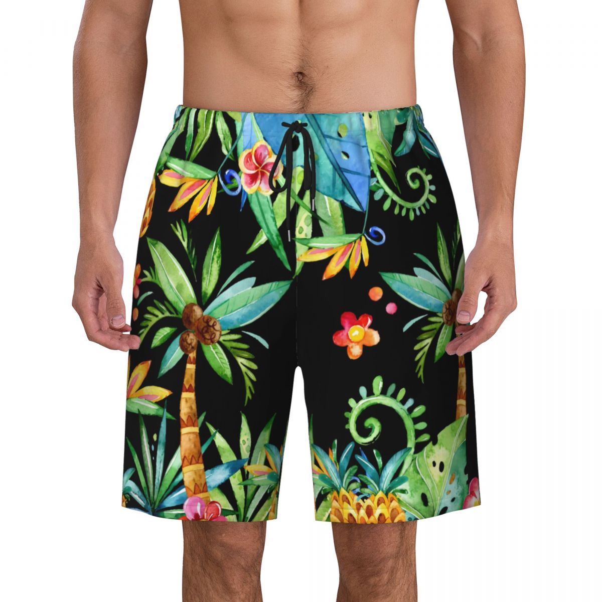 Male Board Shorts Tropical Floral Casual Beach Trunks Blue Flowers ...
