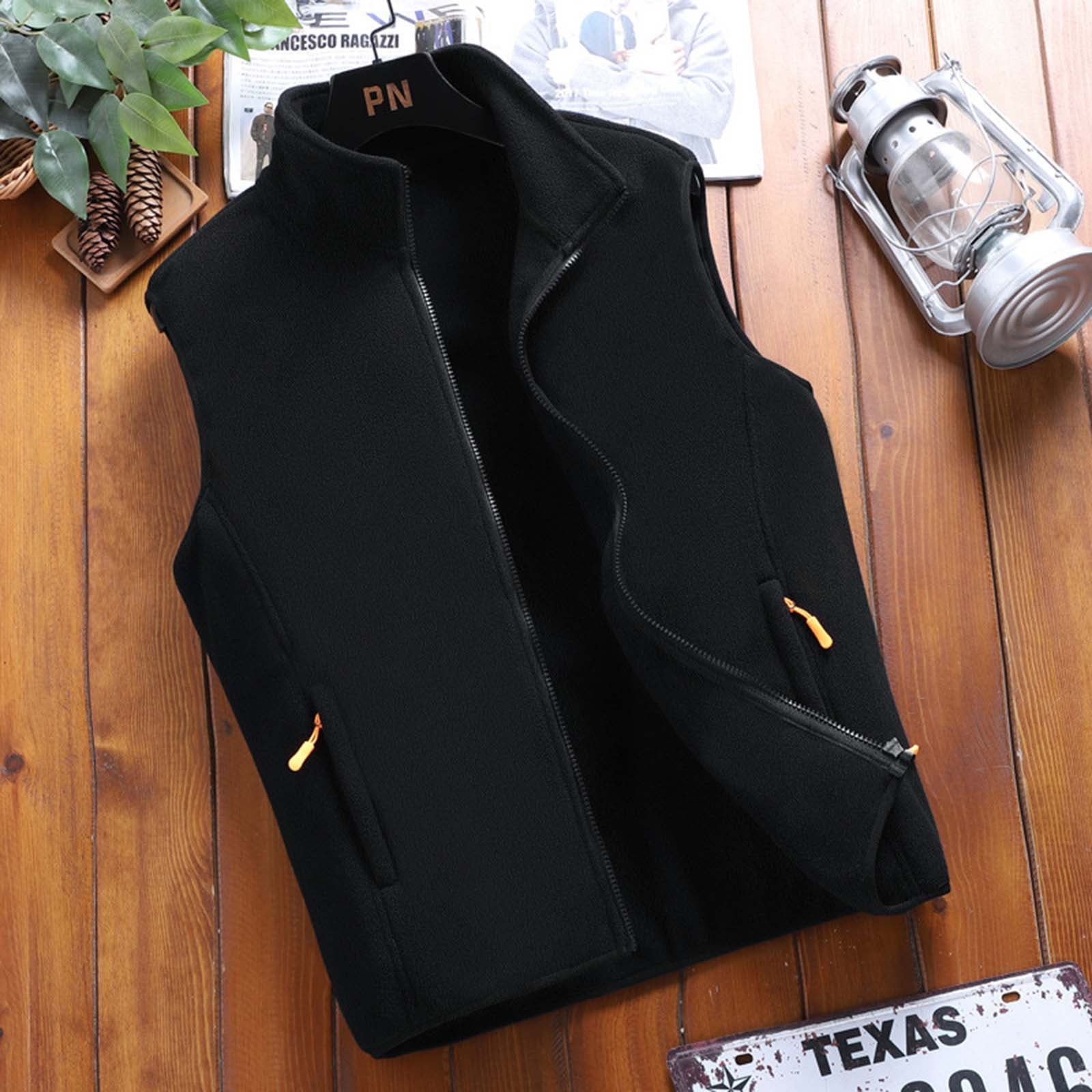 Male Casual Solid Plush Vest Coat Stand Collar Coat Sleeveless Zipper ...