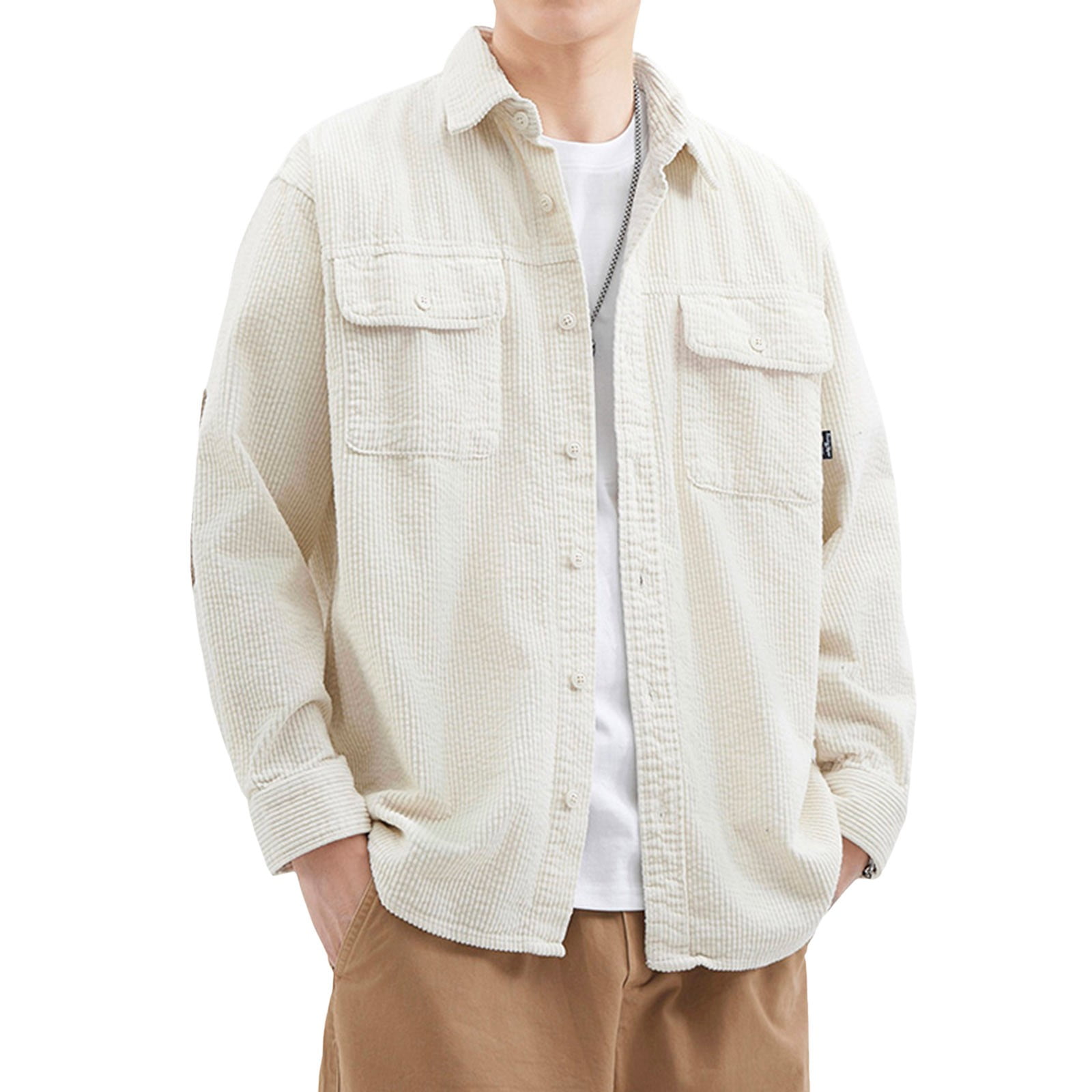 Male Corduroy Jacket Casual Button Down Shirts Long Sleeve Shacket ...