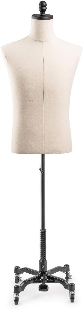 Male Display Dress Form Mannequin in Natural Canvas on Metal Rolling ...