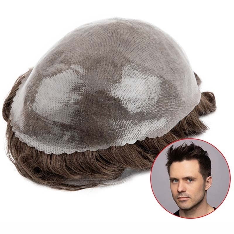 Male Hair Prosthesis 0.08mm V-loop Pu Skin Men Toupee Natural Human ...