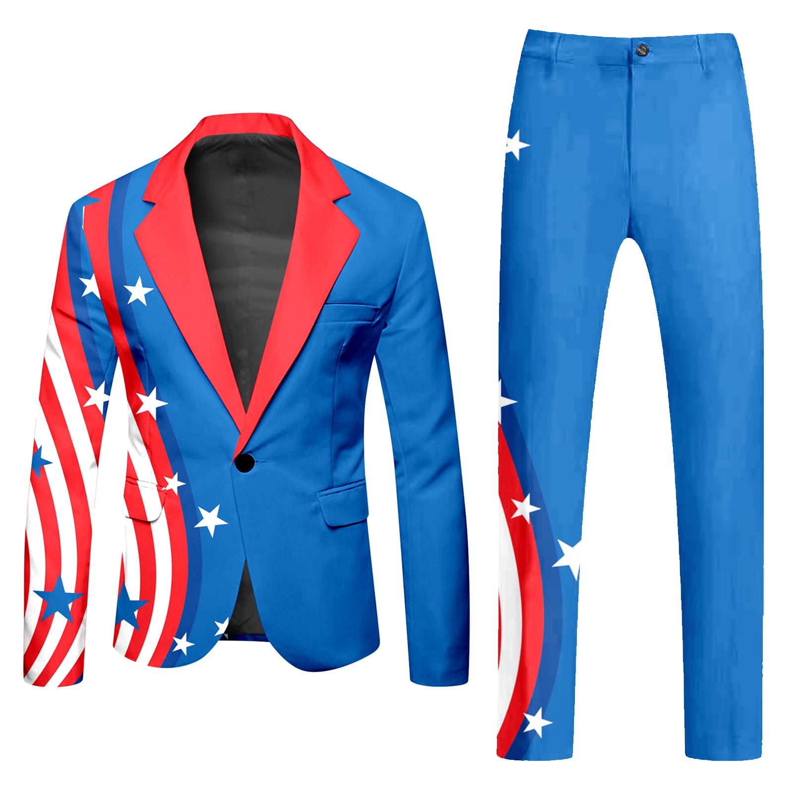 Male Independence Day Long Sleeve Coat And Pants Two Piece Suit Printed ...