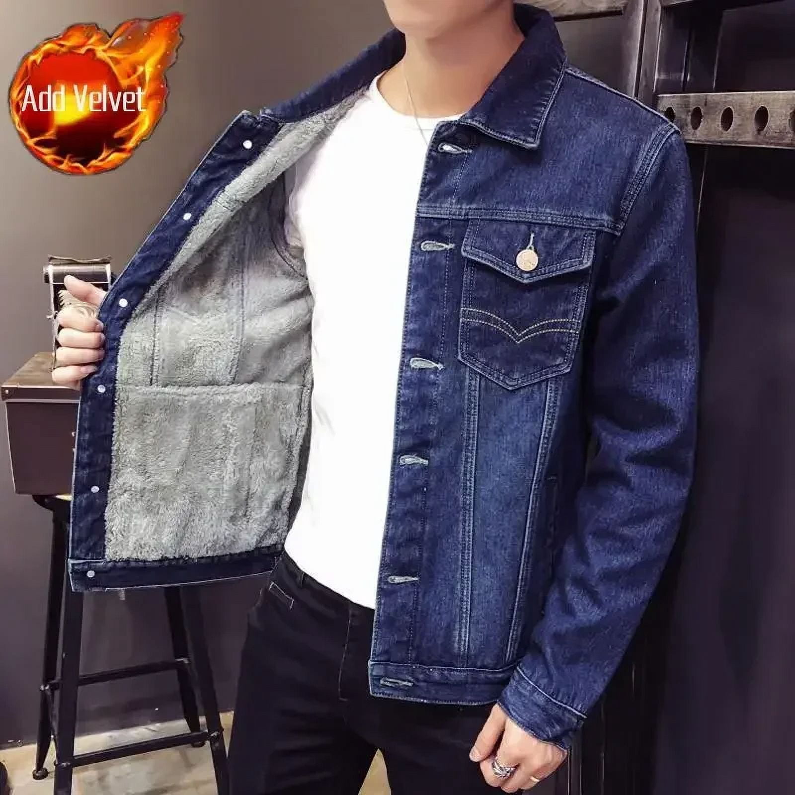 Male Jean Coats with Sheep Padding Men‘s Denim Jacket Wide Sleeves ...