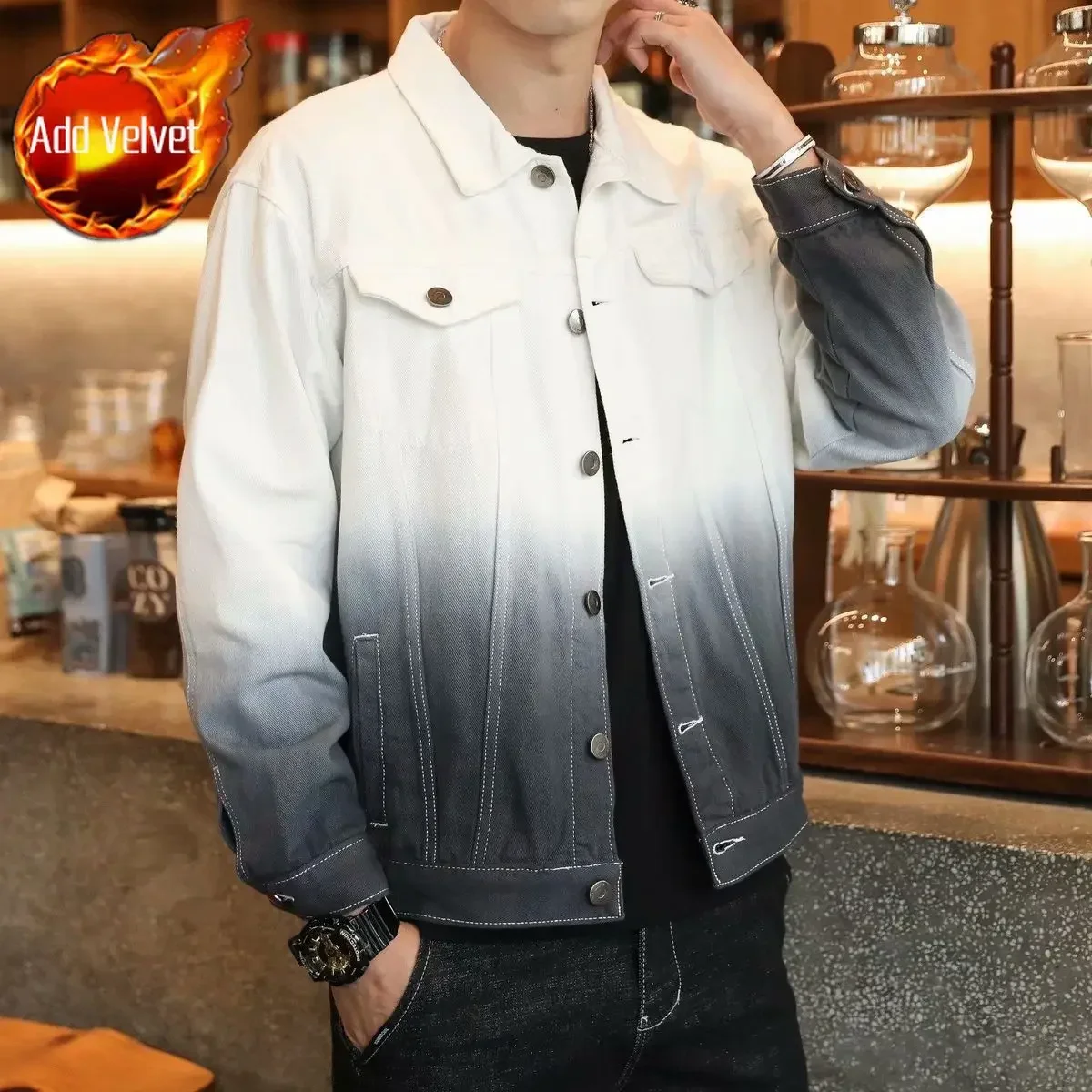 Male Jean Coats with Sheep Padding Men‘s Denim Jacket Wide Sleeves ...