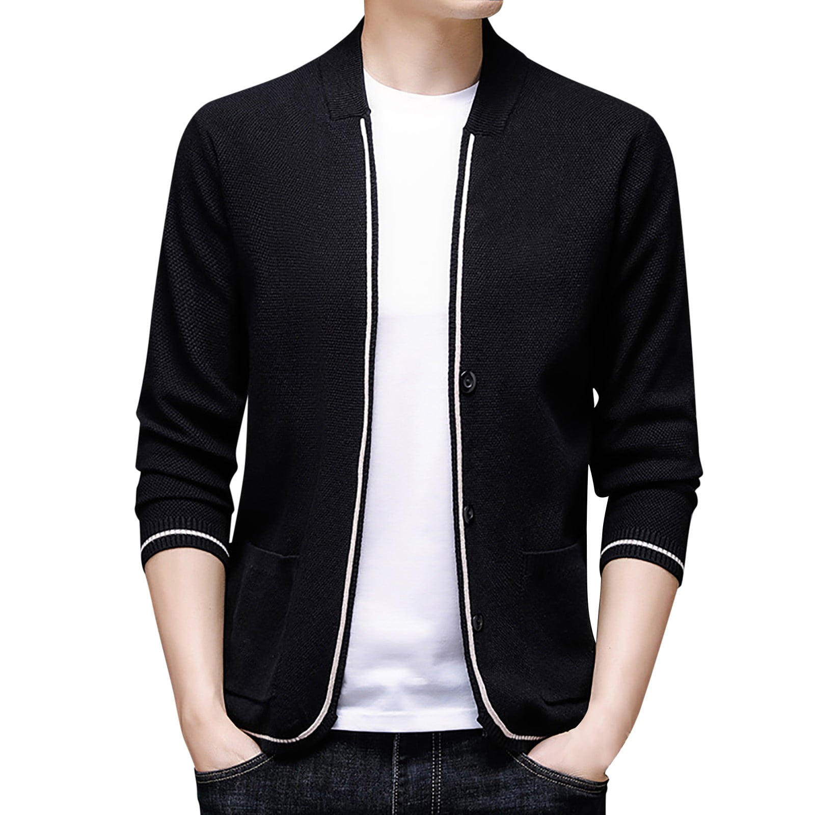 Male Knitted Thin Cardigan Striped Jacket Casual And Handsome Sweater ...