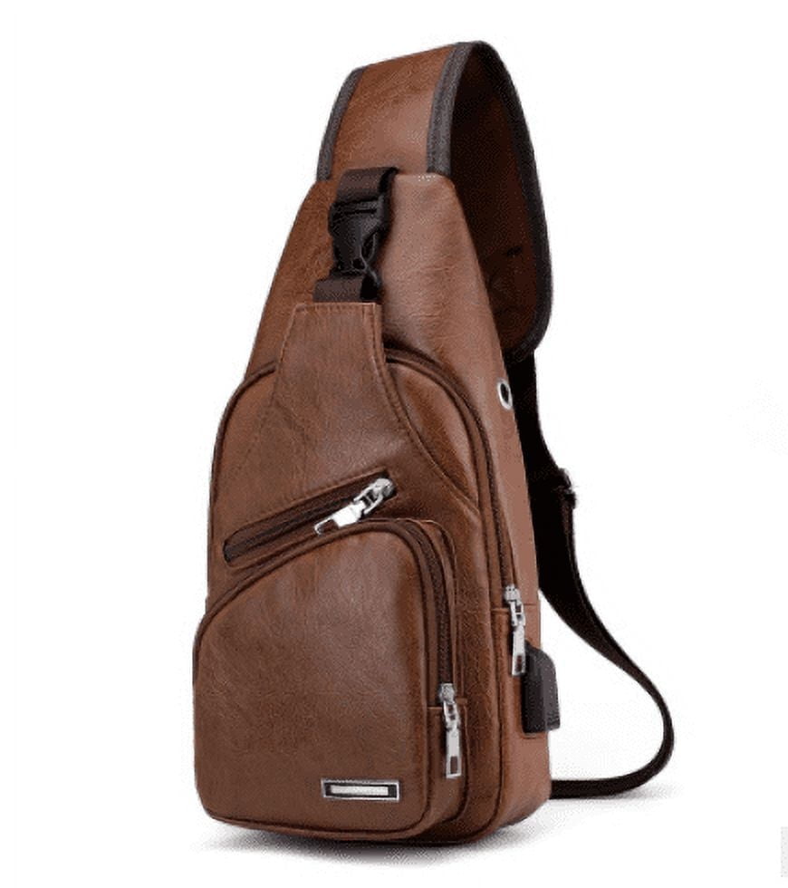 Male Leather Sling Chest Pack USB Hole Travel Crossbody Bag - Walmart.com
