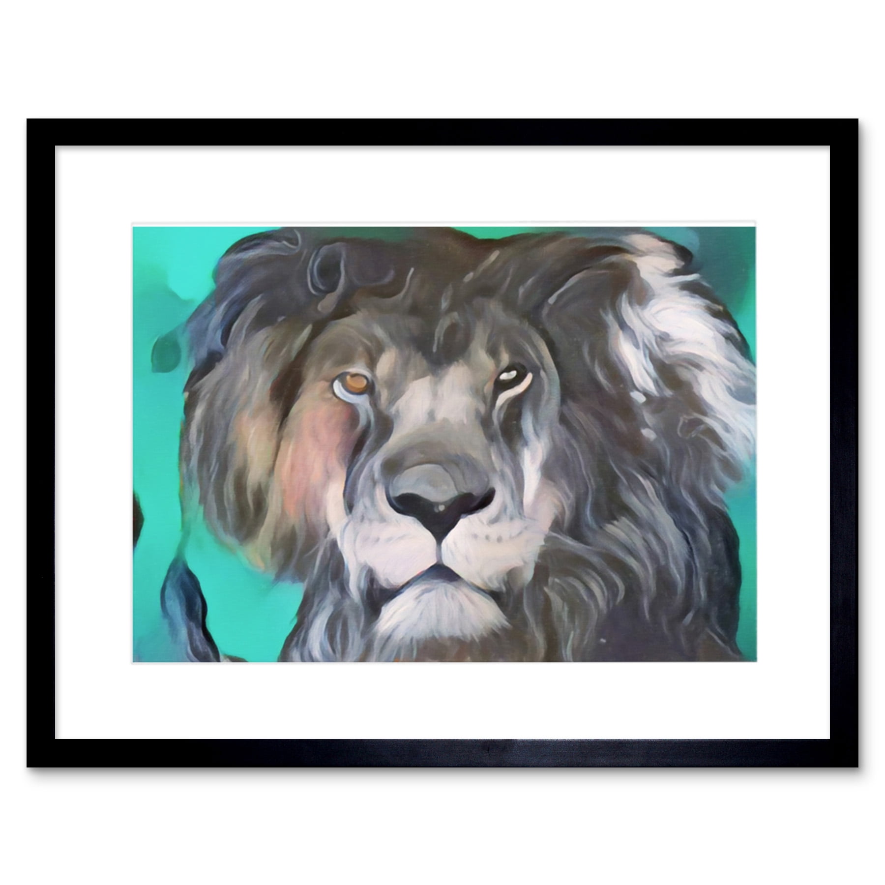 Male Lion Turquoise Oil Painting Framed Wall Art Print - Walmart.com