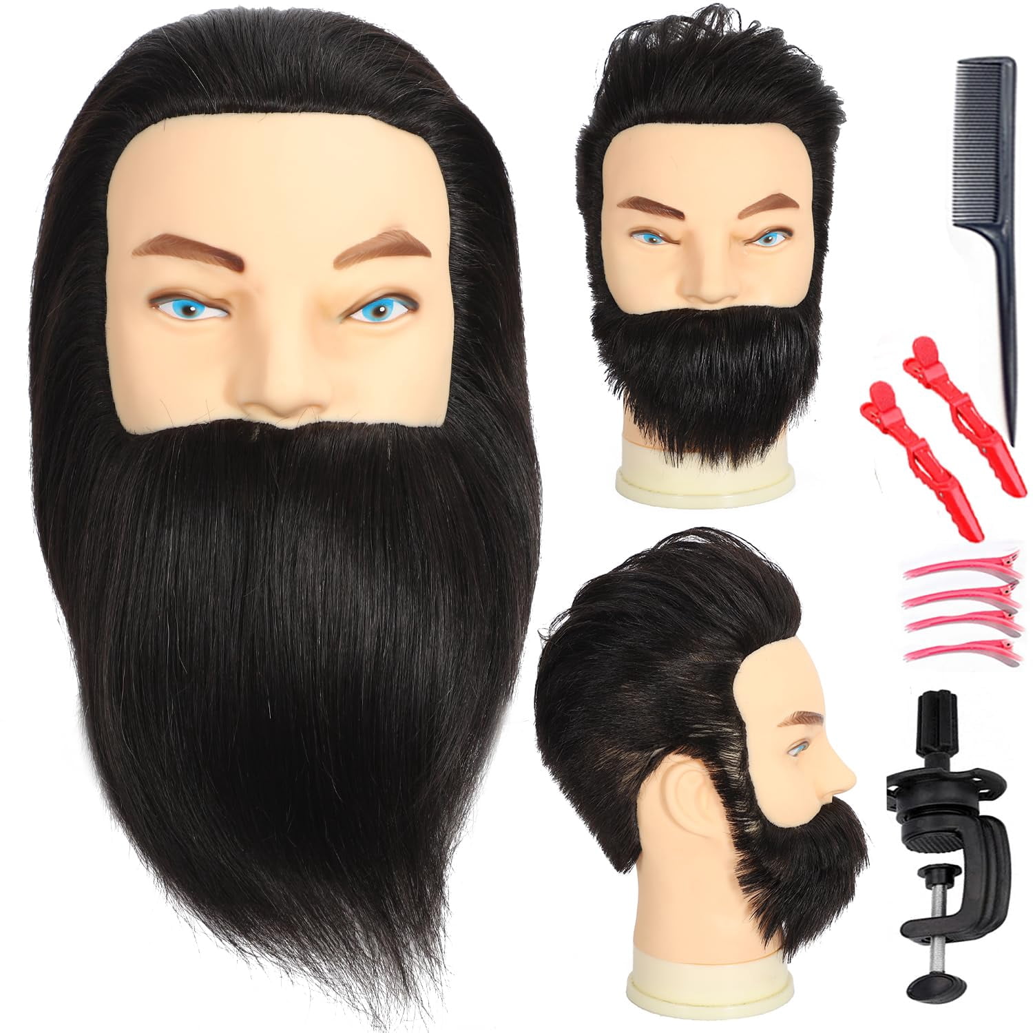 Male Mannequin Head with Beard 100% Human Hair Haircut Manikin Head for ...