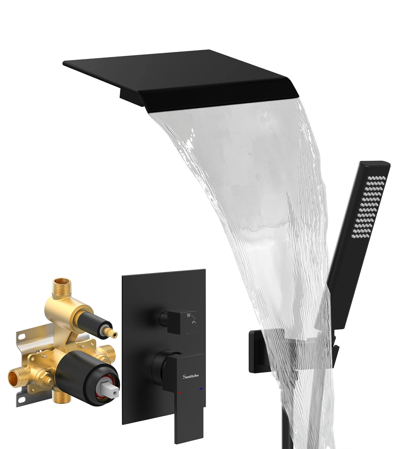 Male NPT Tub Faucet with Hand Shower, Matte Black Waterfall Bathtub ...