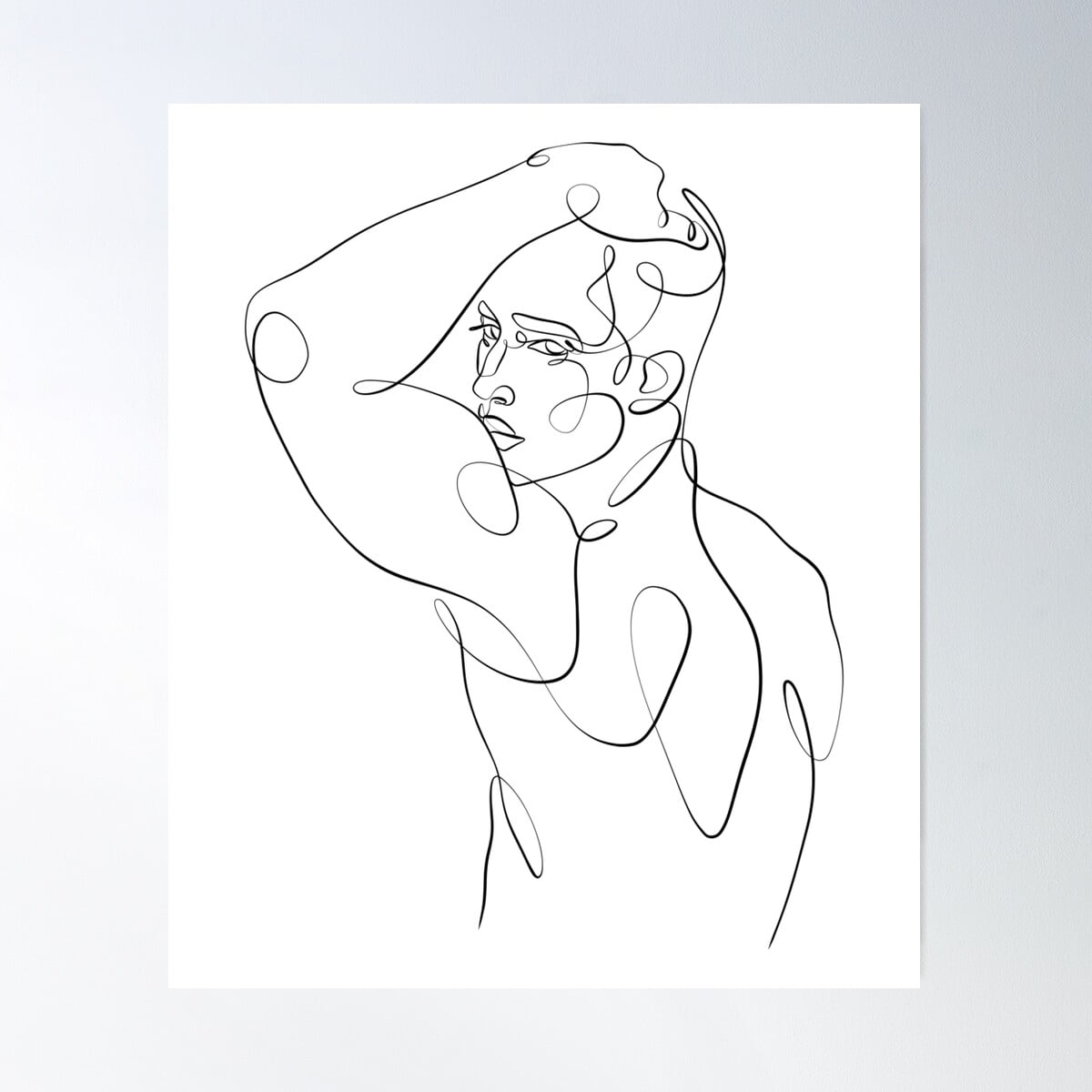 Male One Line Art Portrait With Naked Back Poster Wall Art, Modern Wall ...