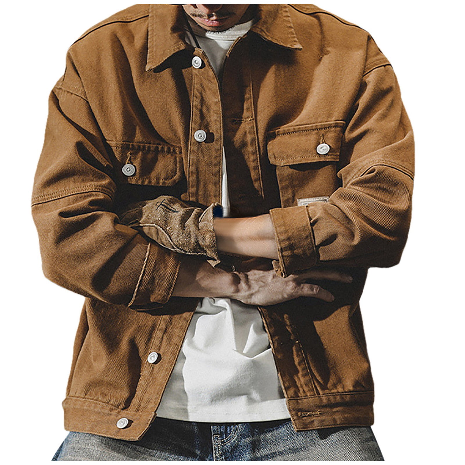 Male Shirt Jacket Denim Jacket Casual Long Sleeve Coats With Pocket ...