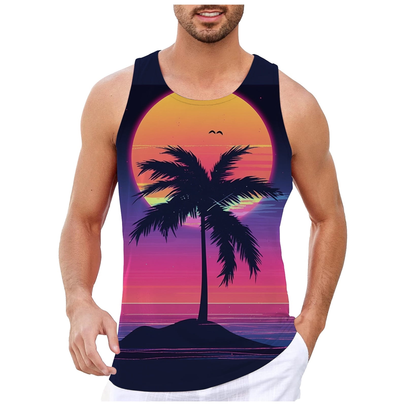 Male Singlet Running Male Summer Vacation Beach Hawaii Coconut Tree ...