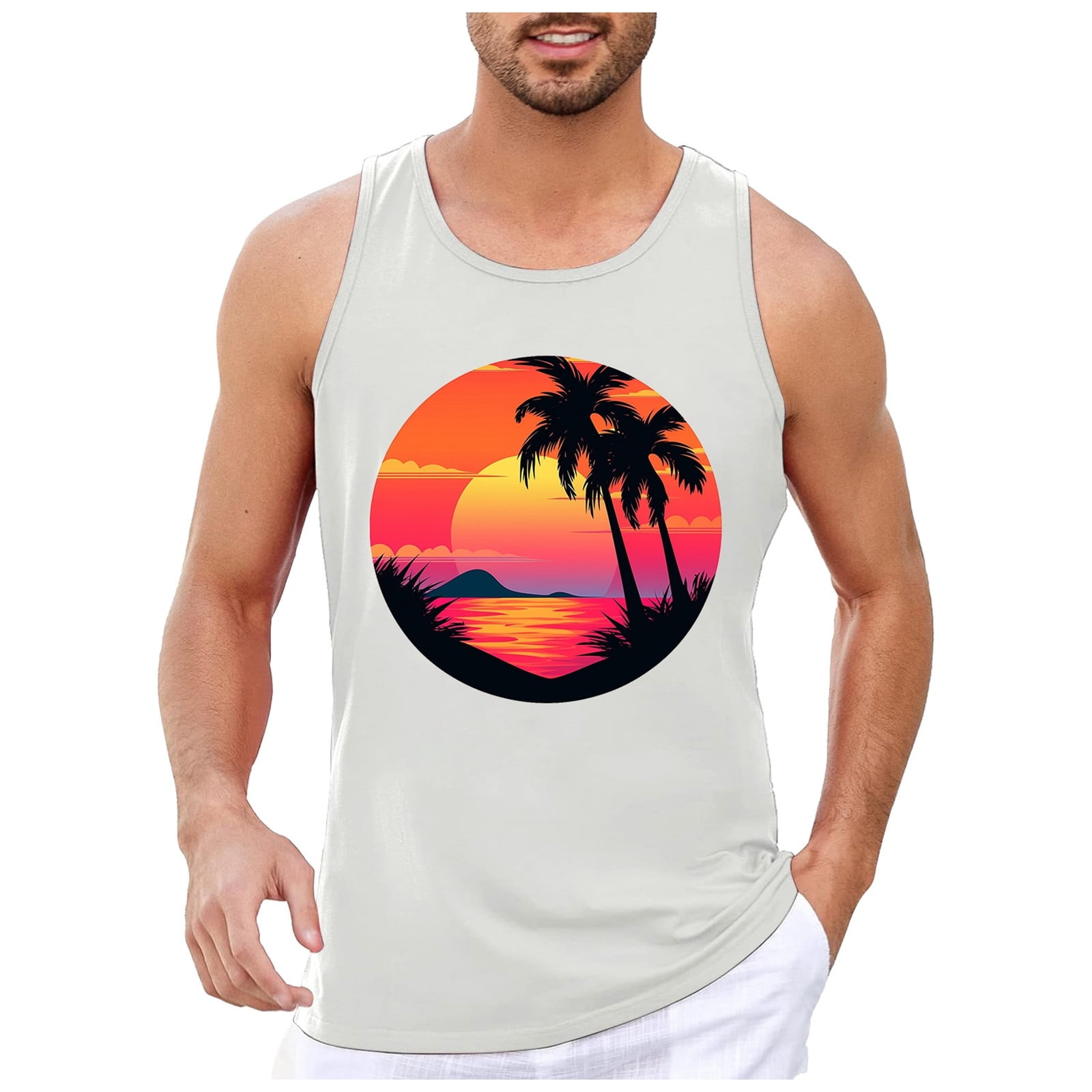 Men's Vest Vacation Beach Hawaii Digital 3D Printed Sleeveless Vest Top ...