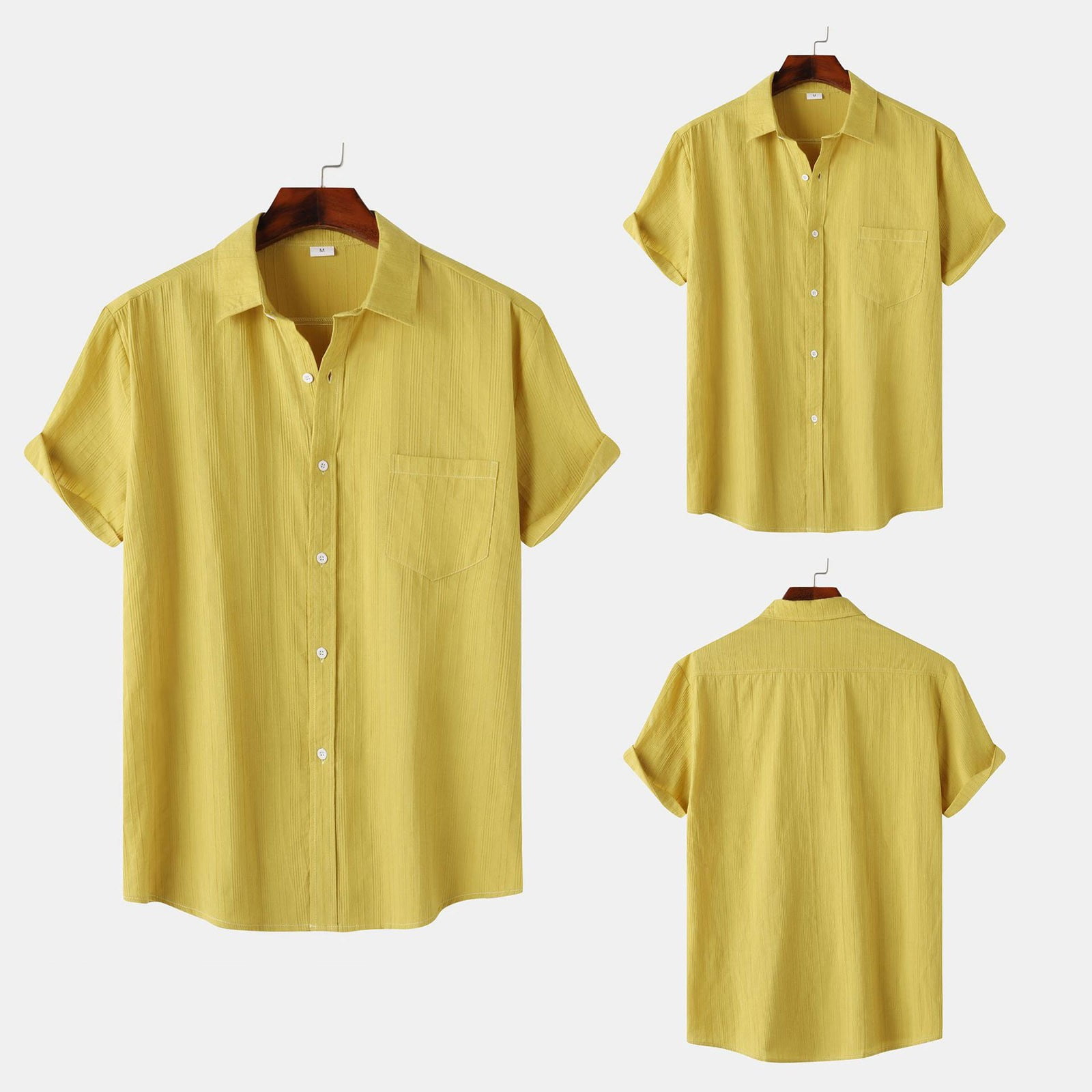 Male Solid Color Shirt Short Sleeve Lapel Button Down Shirt Men Shirt ...
