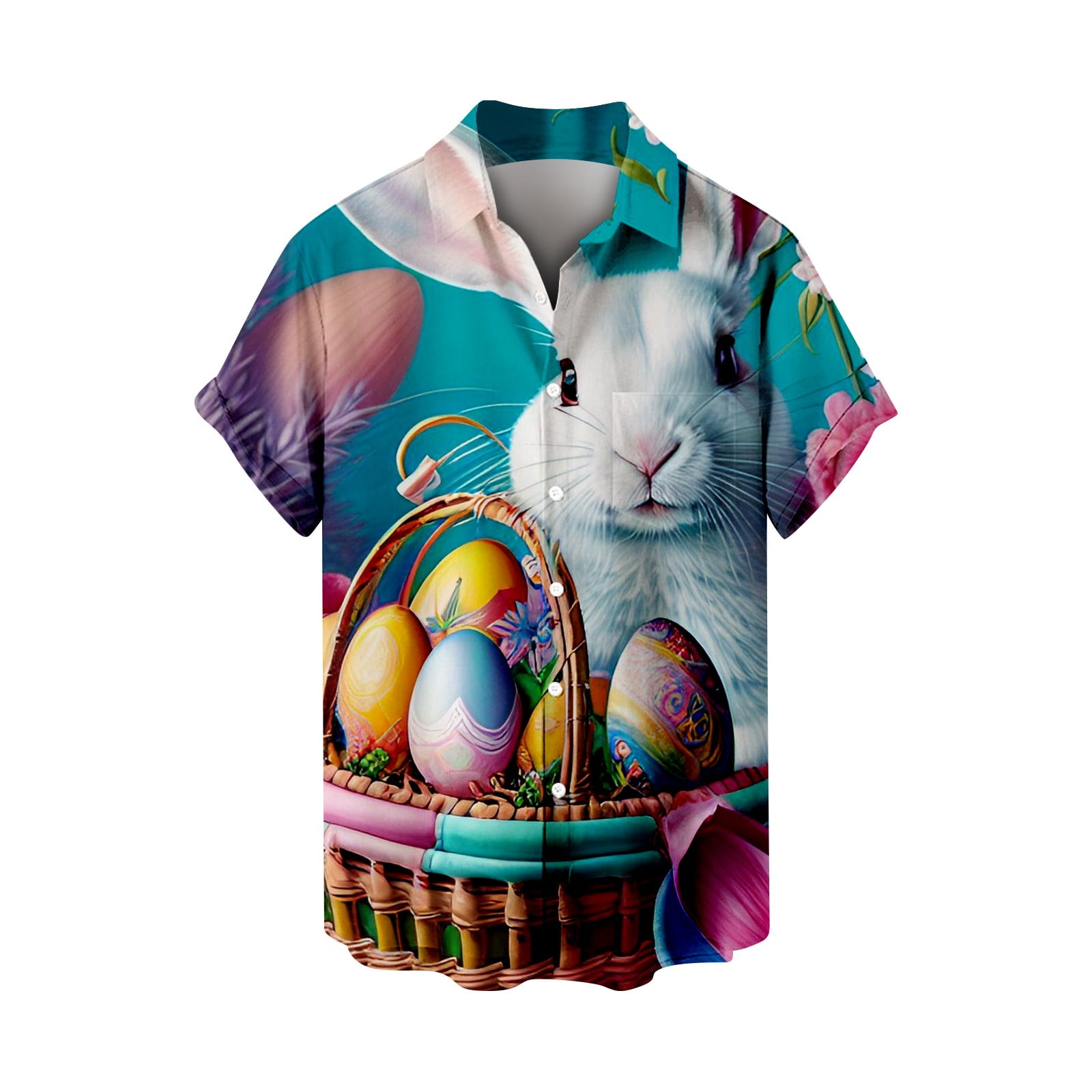 Male Spring And Summer Easter Day Short Shirt Lapel Fully Printed ...