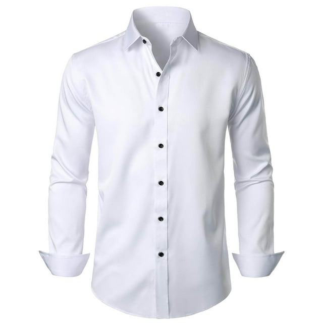 Male Stretch Wrinkle Dress Shirts Formal Wedding Prom Long Sleeve Slim