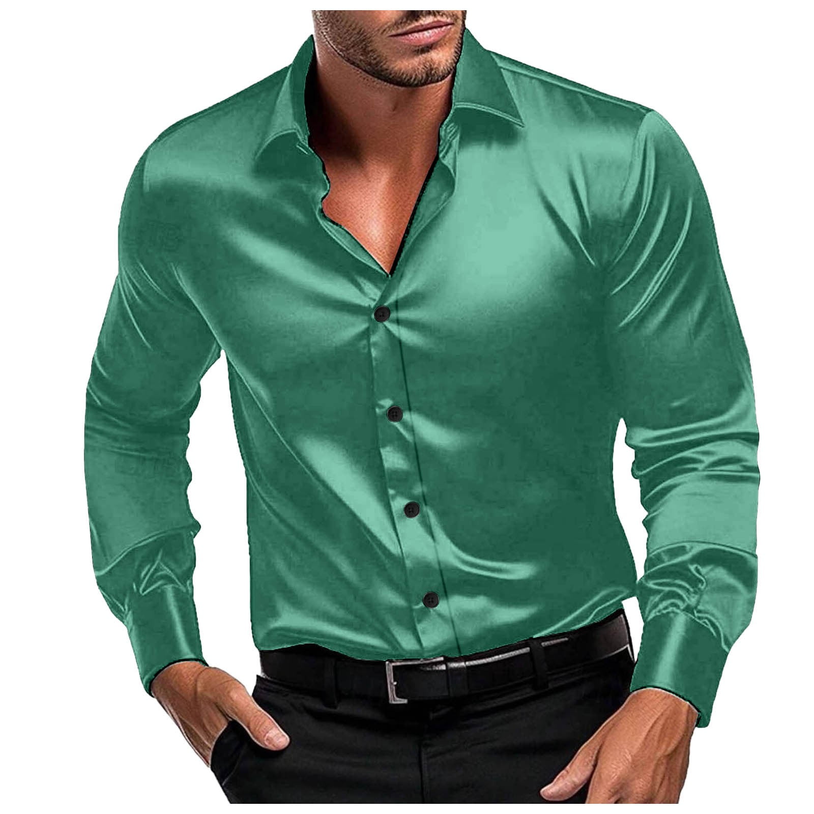 Male Stretch Wrinkle Dress Shirts Formal Wedding Prom Long Sleeve Slim