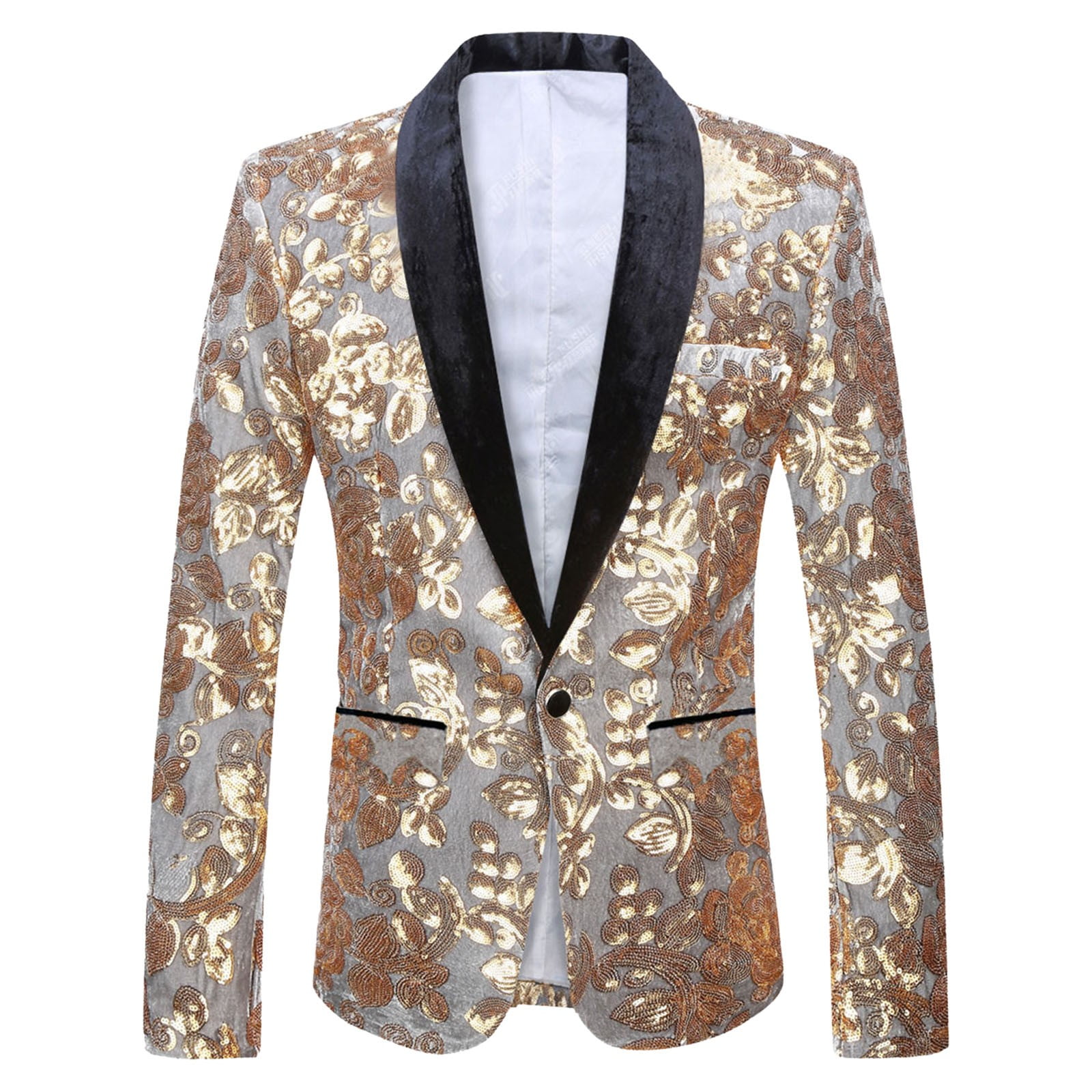 Male Velvet Sequin Slim Fit Suit Jacket Banquet Dress Studio Wedding ...