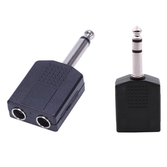 Male to Dual Female Mono Y Cord PA Audio Cable Adapter with Mono 6.35mm ...