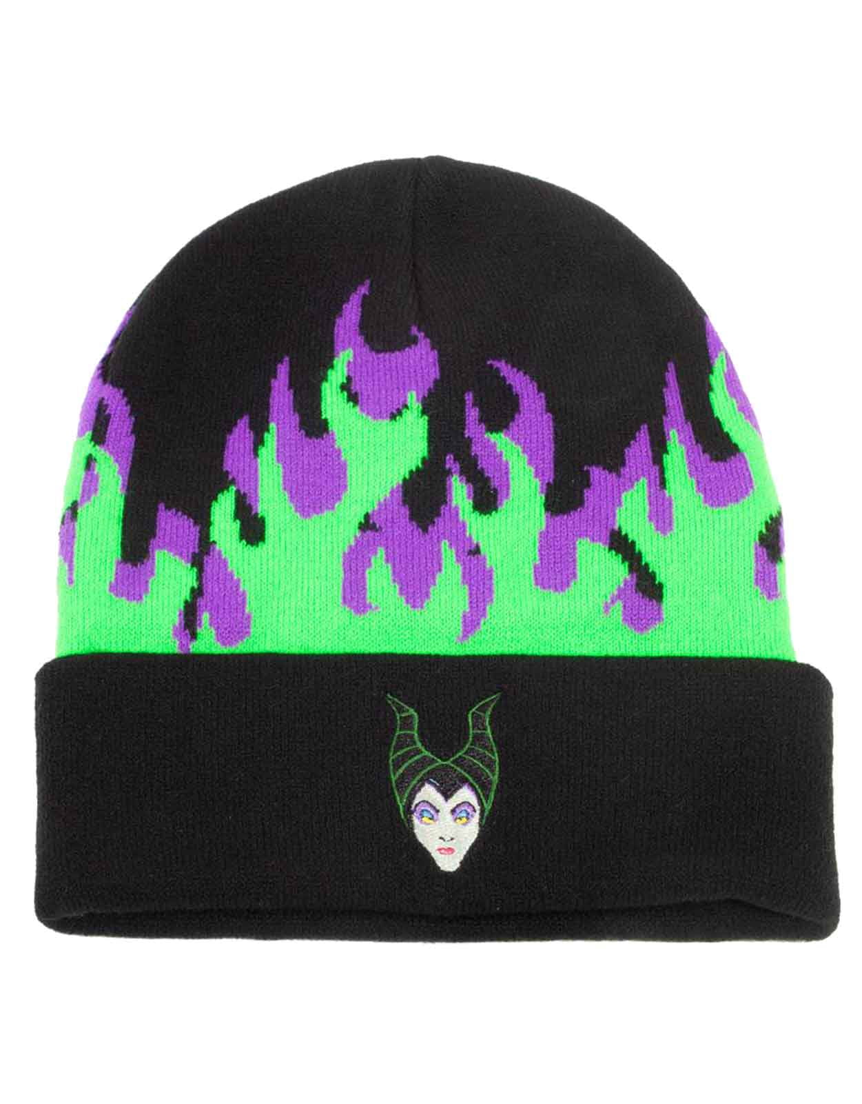 Maleficent Beanie Hat Flames Logo Roll Up new Official Disney Black ...
