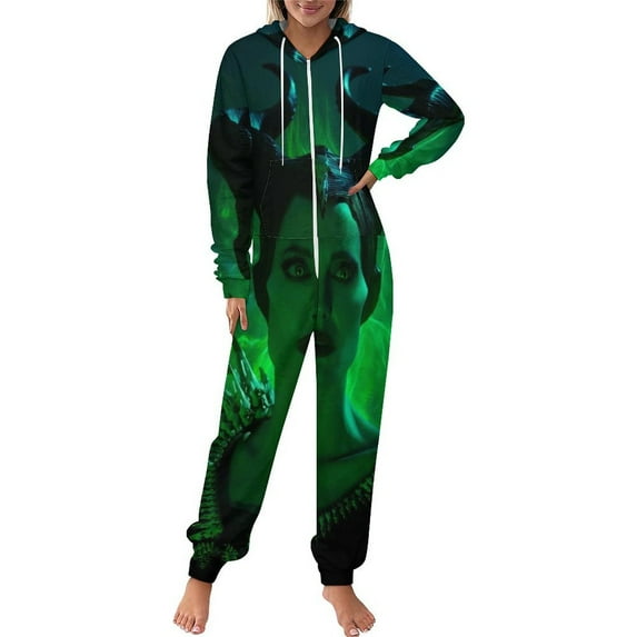 Maleficent Women Men Pajamas Zipper Onesie Jumpsuit Hooded One Piece ...