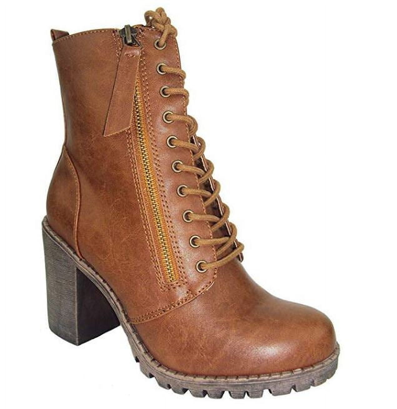 Malia Tan Light Brown Soda Riding Booties Women Chunky High Heel Combat ...