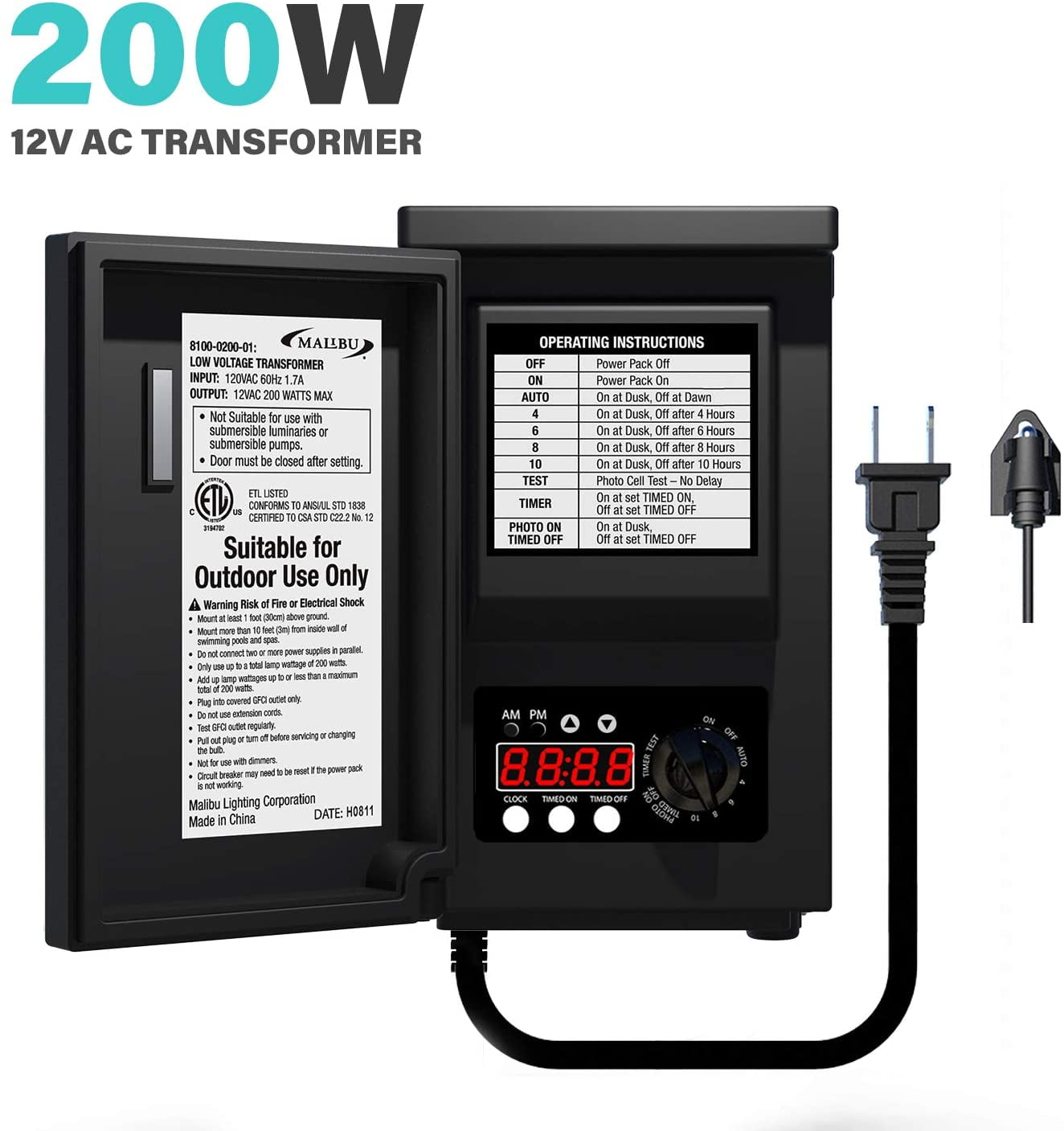 Malibu 200W Power Pack: Outdoor Transformer with Sensor, Weather Shield ...
