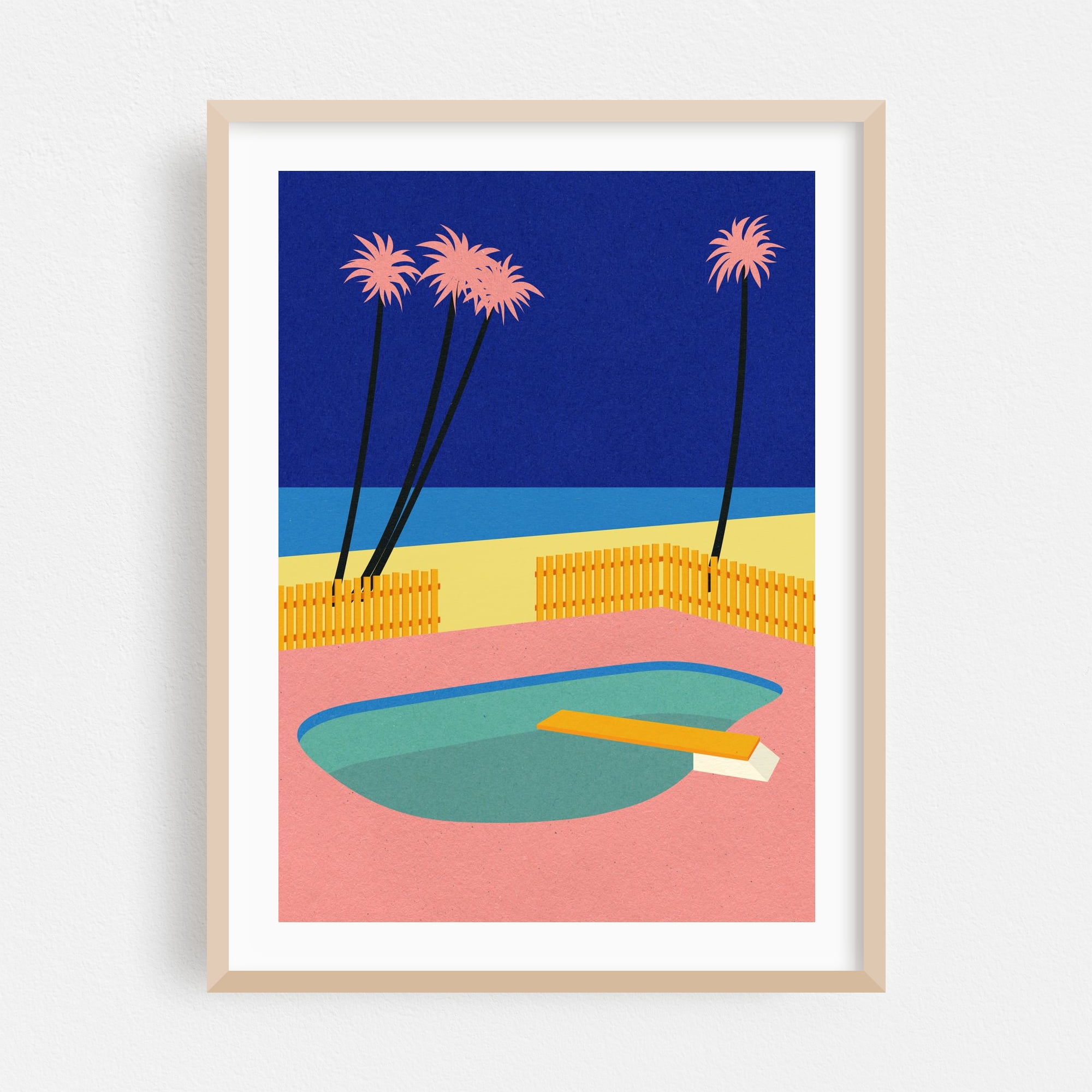 Malibu Beach - Illustration Minimalist Palm Tree Abstract Tropical Mid ...