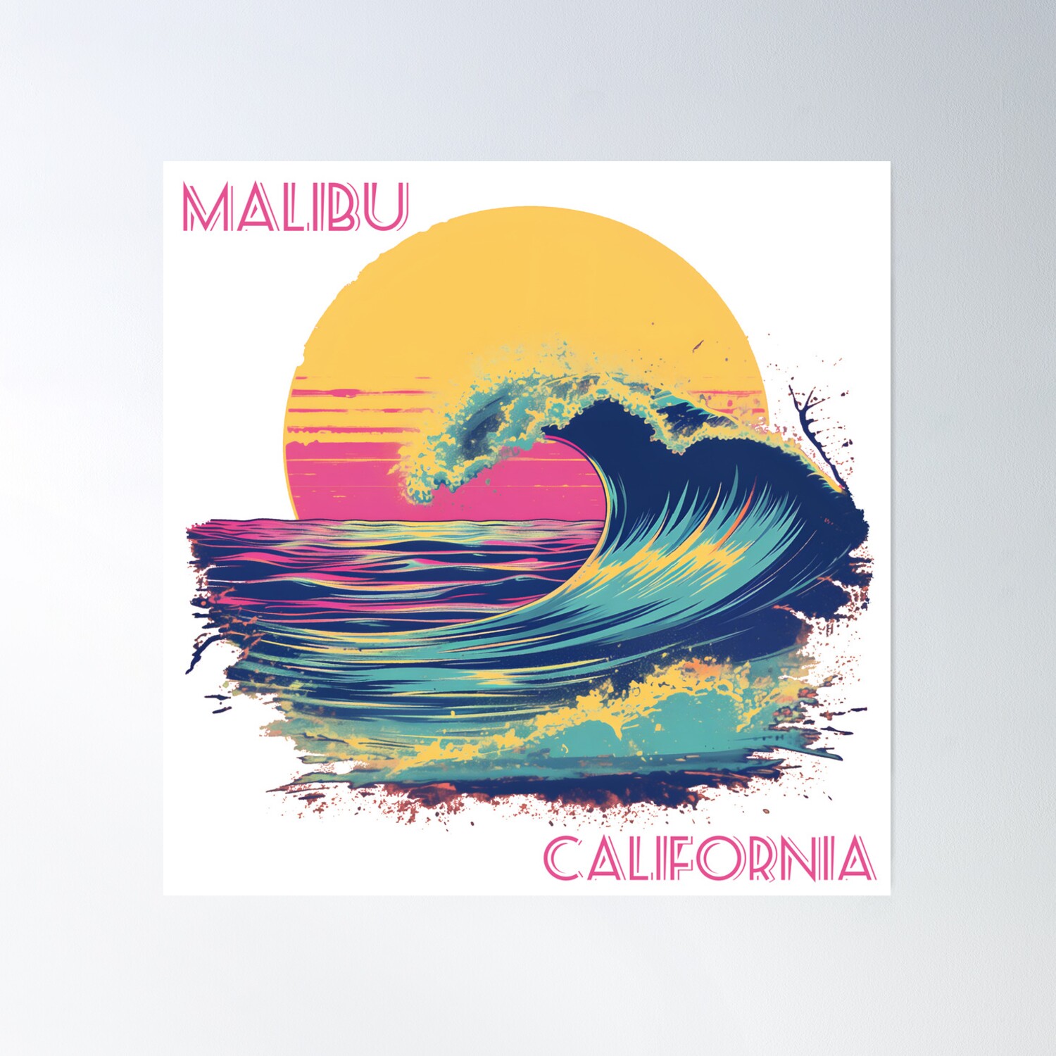 Malibu California - Retro Synthwave 80S Style Surf Wave Beach Design ...