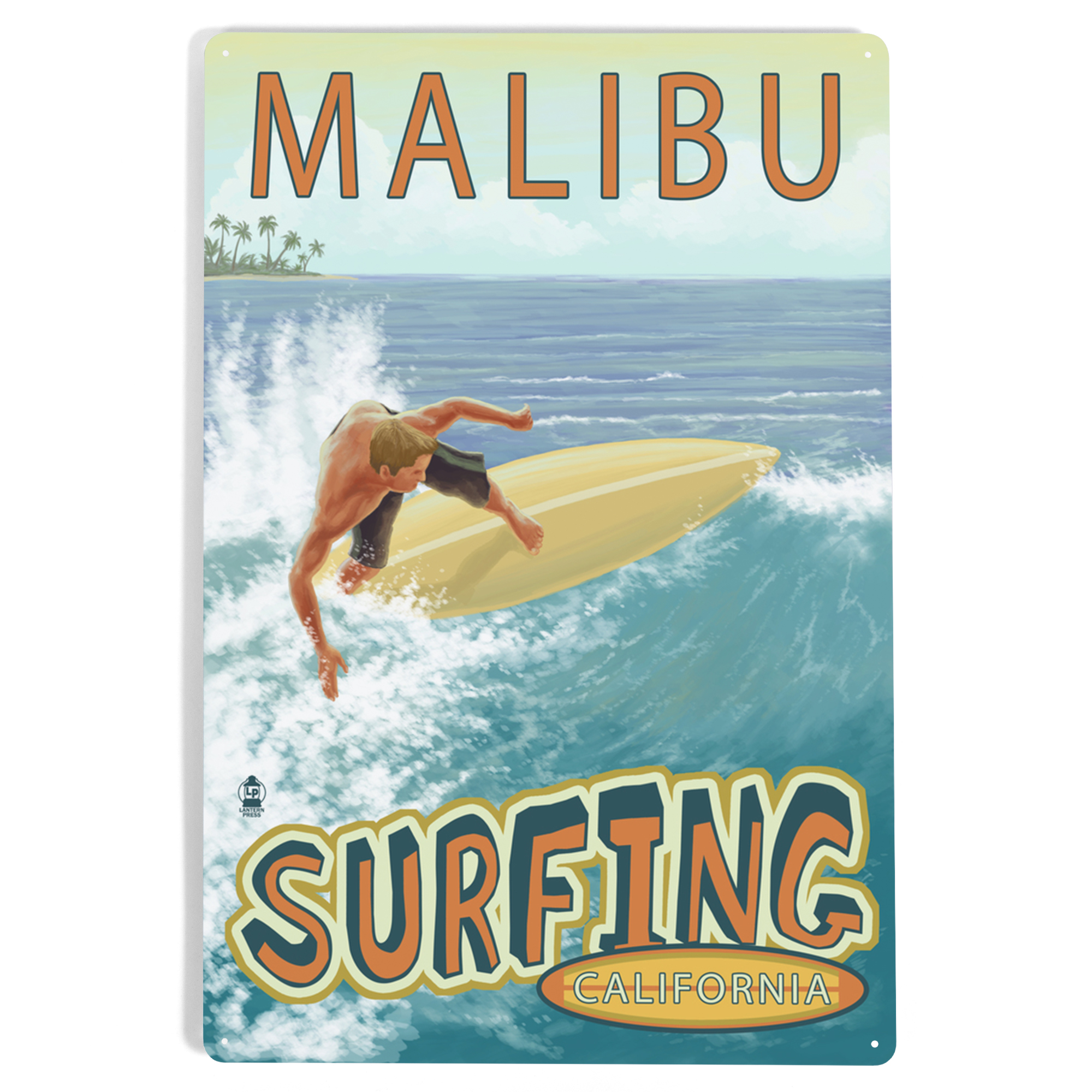 Malibu, California, Surfer Tropical (12x18 Aluminum Art, Indoor Outdoor ...