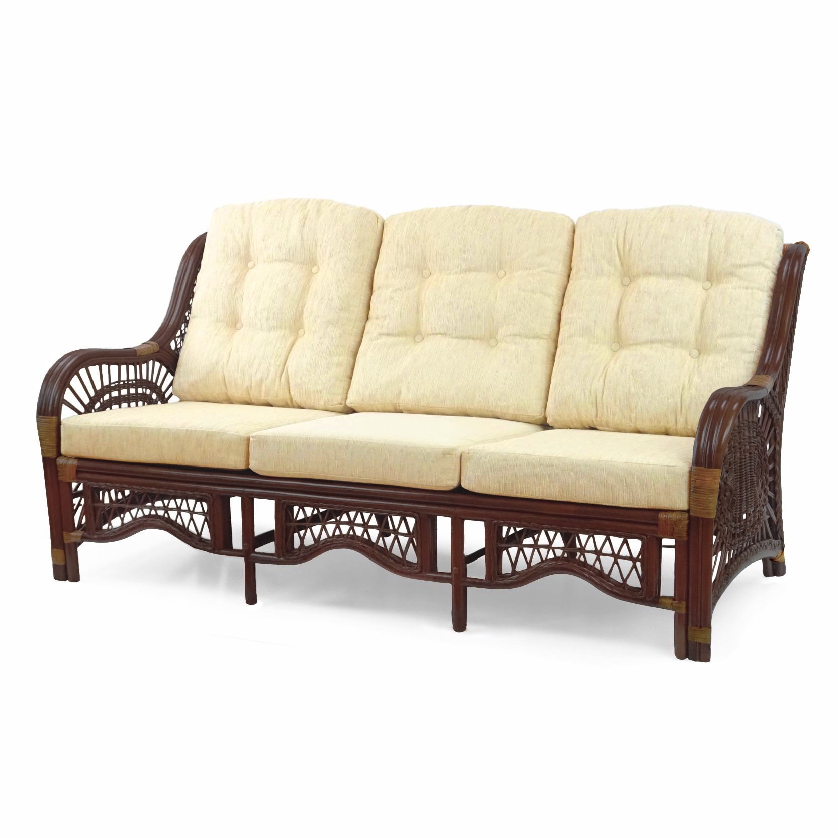 Malibu Lounge Indoor Furniture: Three-Seater Couch with Natural Rattan ...