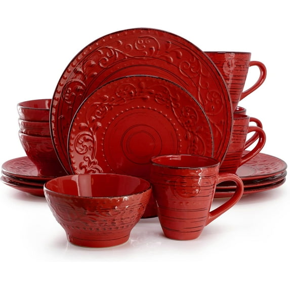 Malibu Ocean Bloom 16-Piece Stoneware Embossed Pattern Reactive Glaze ...