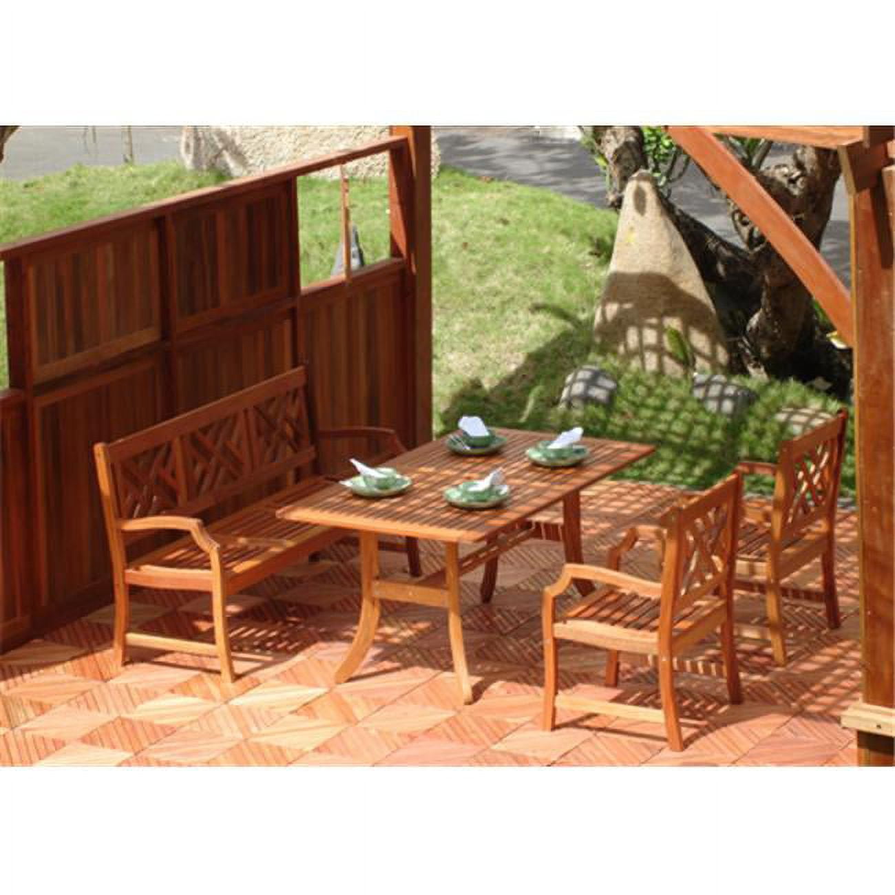 Malibu Outdoor 4-piece Wood Patio Dining Set with 5-foot Bench and ...