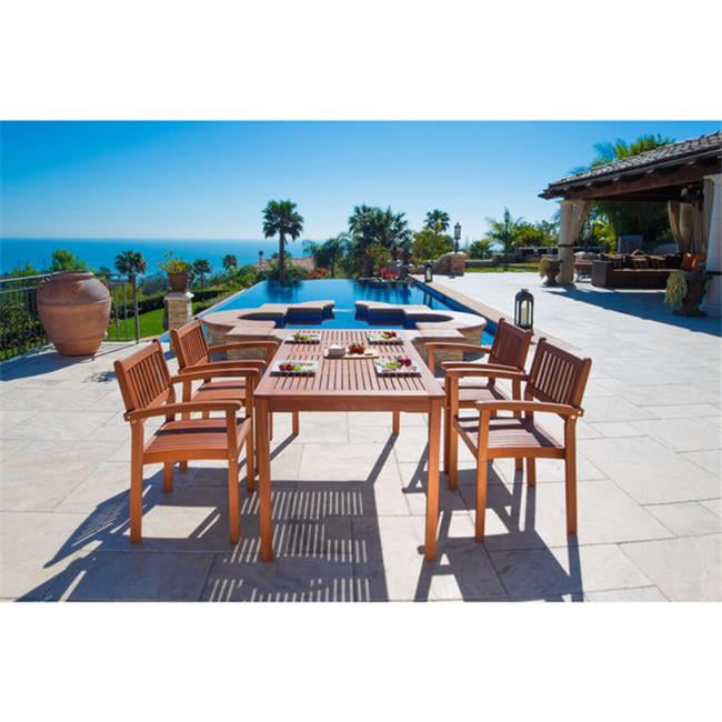 Malibu Outdoor 5-piece Wood Patio Dining Set with Stacking Chairs ...