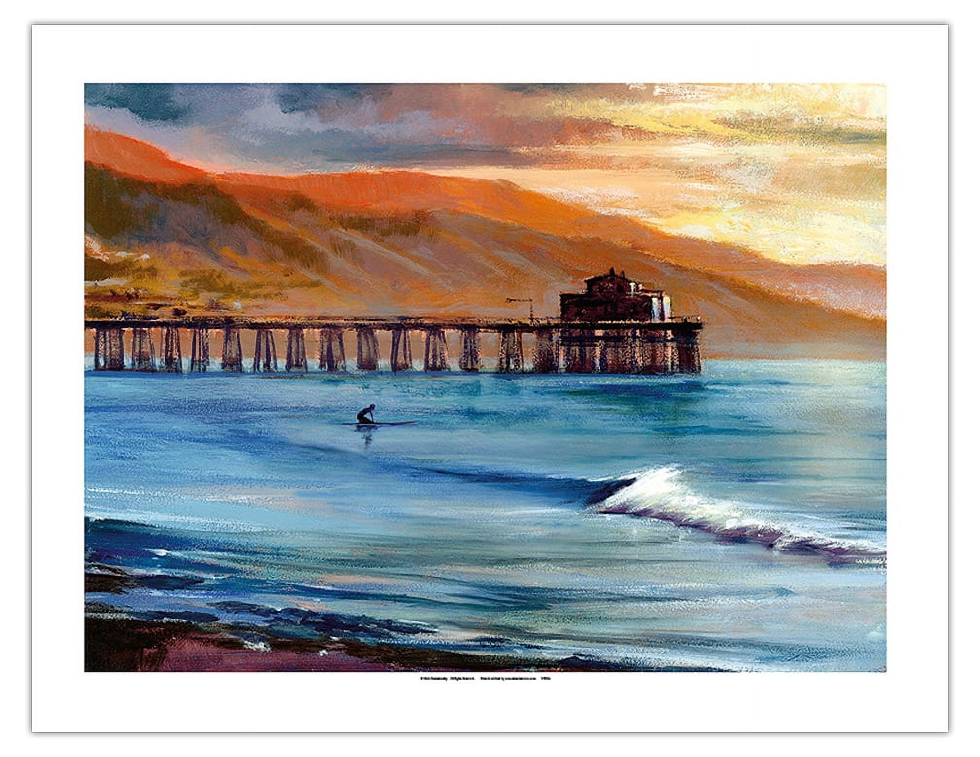 Malibu Pier California - Surfer at Sunset - From an Original Color ...