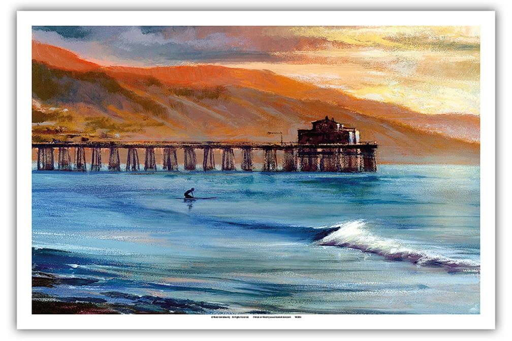 Malibu Pier California - Surfer at Sunset - From an Original Color ...