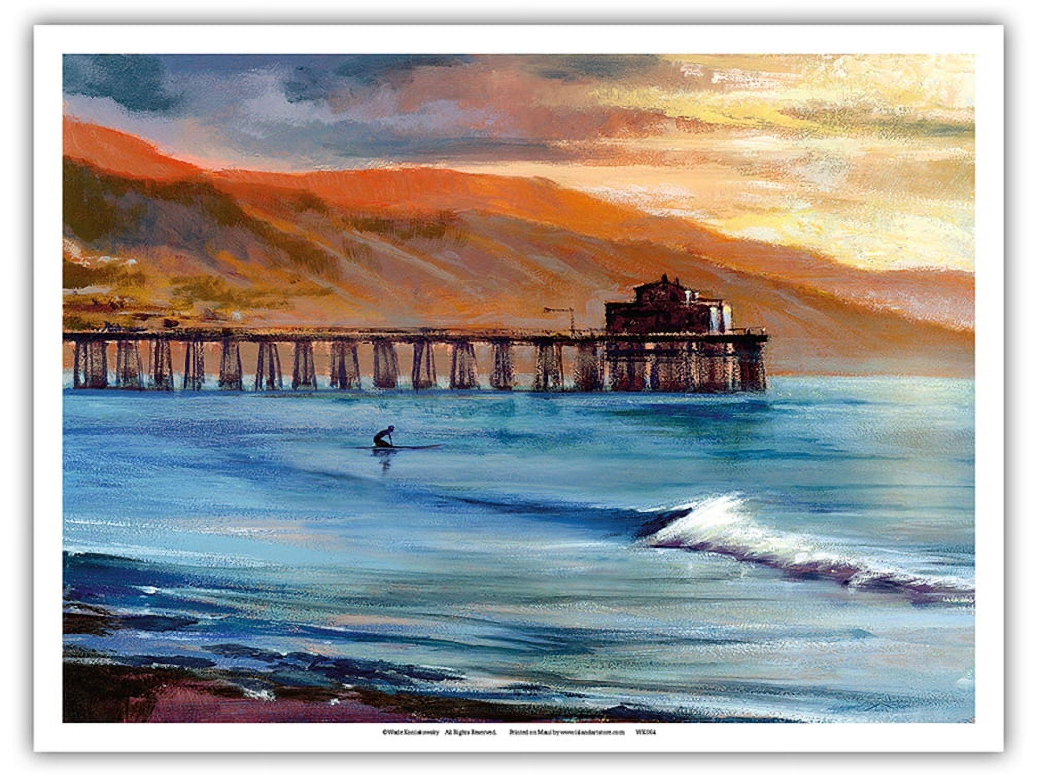 Malibu Pier California - Surfer at Sunset - From an Original Color ...