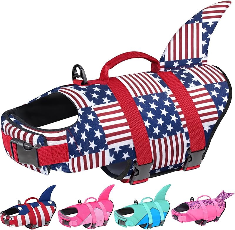 Malier Dog Life Jacket, Ripstop American Flag Vest for Swimming Boating ...
