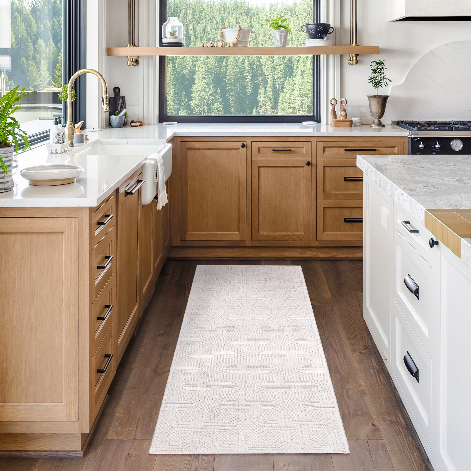 Malini Haley Cream Ivory Modern Geometric High-Low Area Rug, 2x8 ...