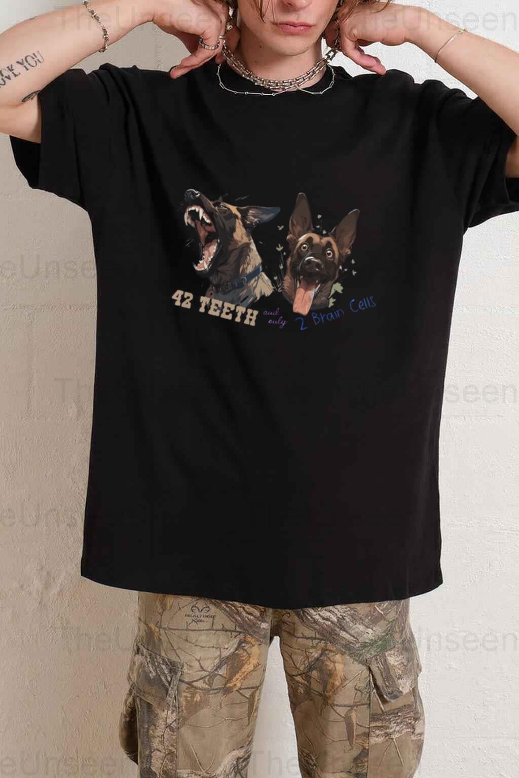 Malinois Two Brain Cells Funny Dog Trainer Bitework Humor Unisex T ...