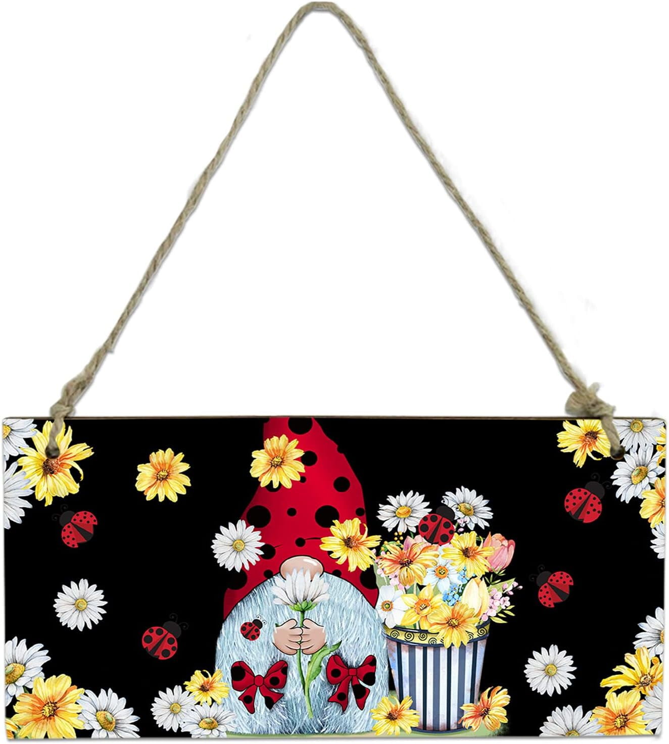 Maliyand Hanging Sign, Summer Cartoon Ladybug Gnome Farmhouse Spring ...