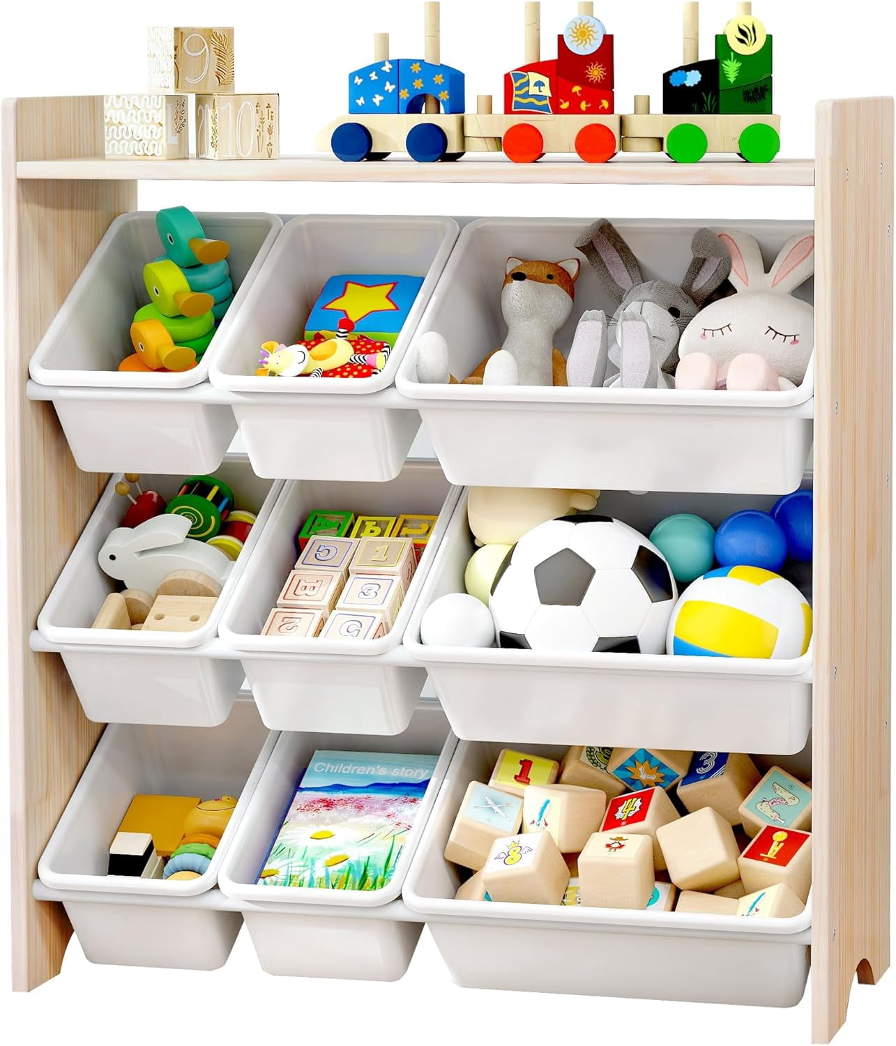 MallBest 4-Tier Kids' Toy Storage Organizer Shelf - 100% Solid Wood ...