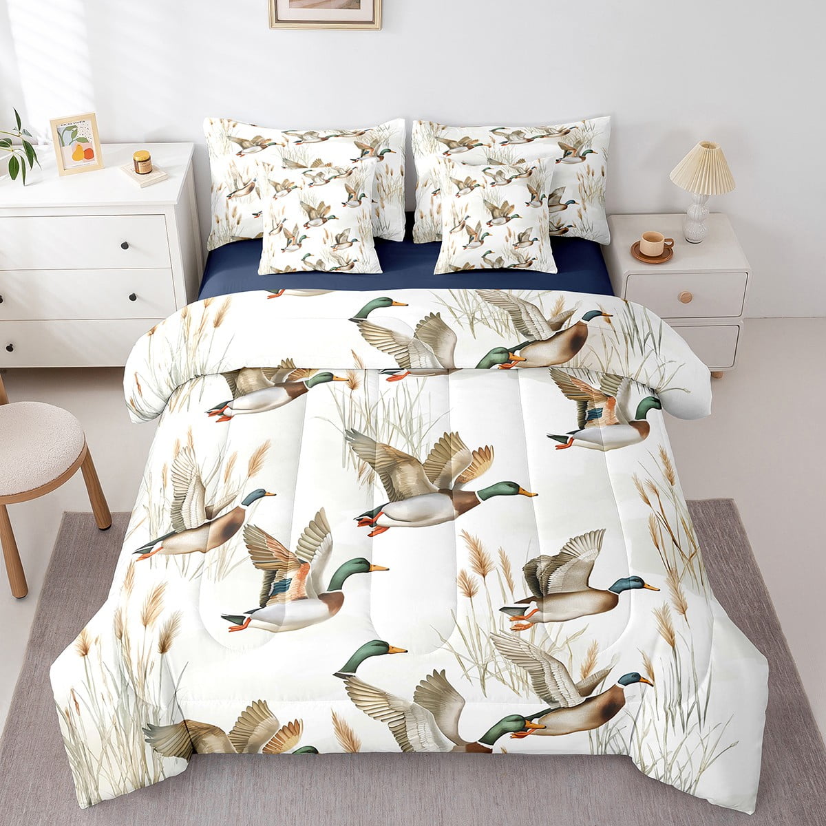 Mallard Bedding 7 Pcs Queen for Boys Girls Wild Animal Duck Print Bed in a Bag Rustic Farmhouse ...