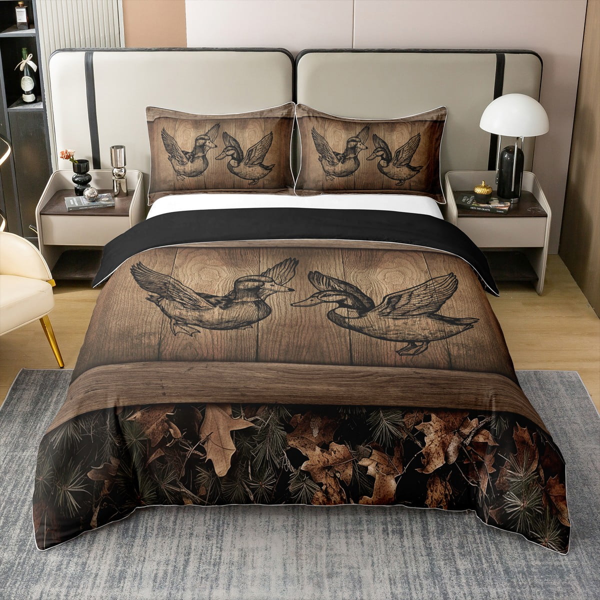 Mallard Duck 100% Cotton Duvet Cover Twin Teens Adult,Camo Patchwork Animal Bedding Set,Rustic ...