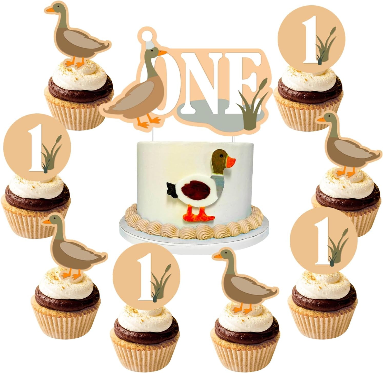 Mallard Duck 1st Birthday Cupcake Toppers One Cake Toppers Duck Themed ...