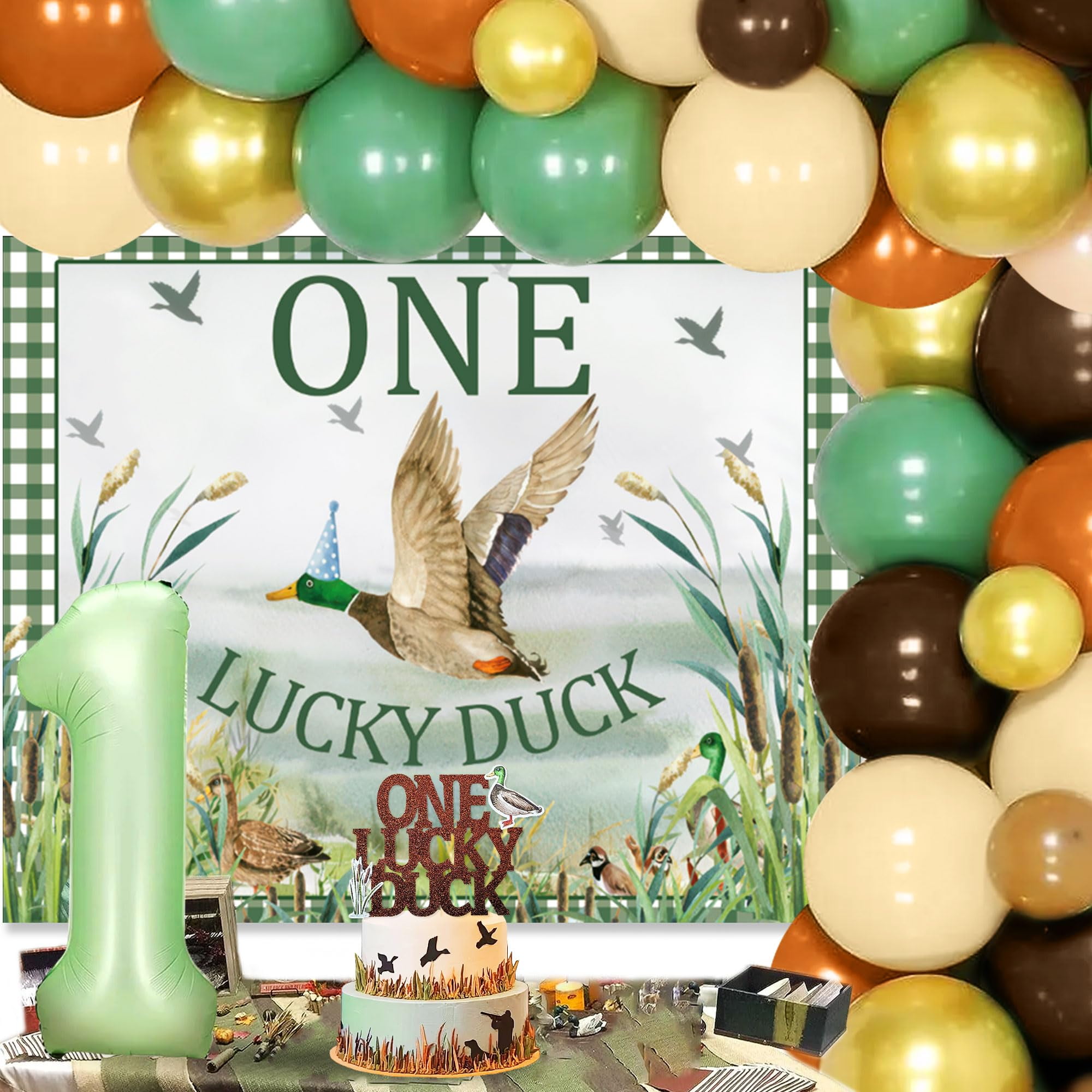 Mallard Duck 1st Birthday Party Decorations AIS1 One Lucky Duck Cake Topper One Lucky Duck Theme ...
