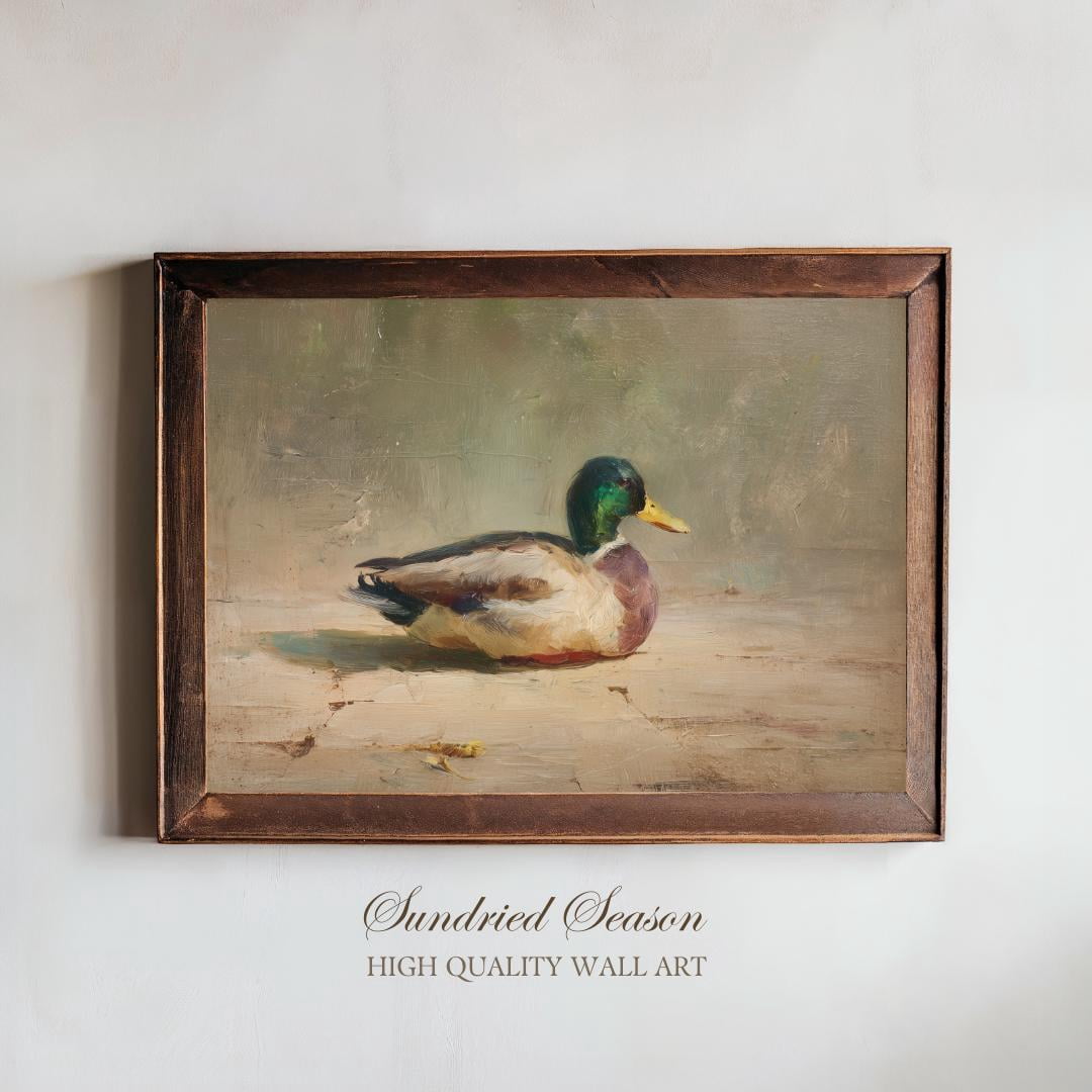 Mallard Duck Art Print, Vintage Green Head Waterfowl , Rustic Nature ...