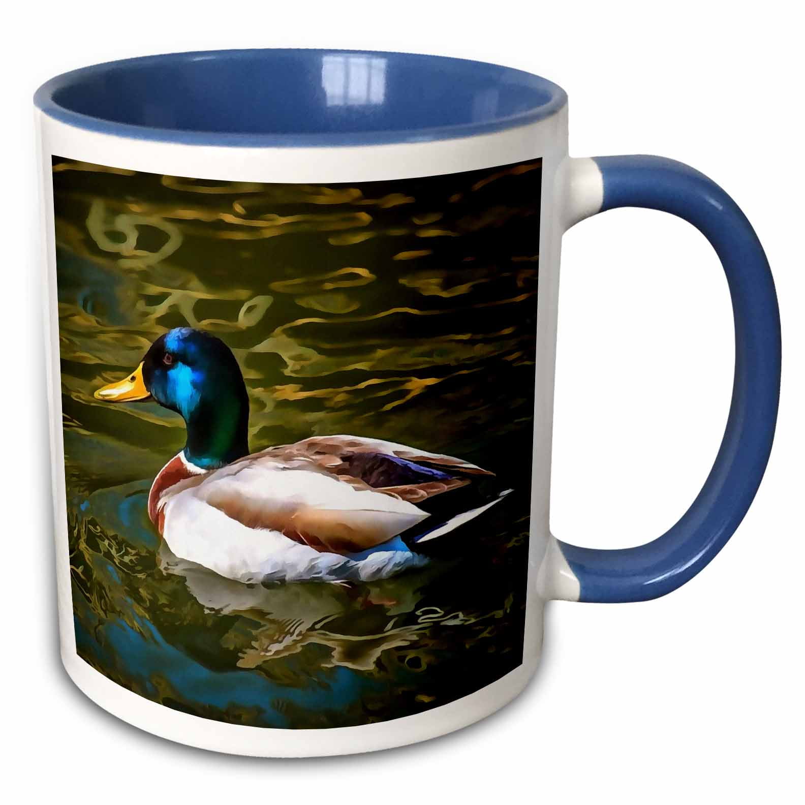 3drose, Mallard Duck Artistic Portrait, 11oz Two-tone Blue Mug ...
