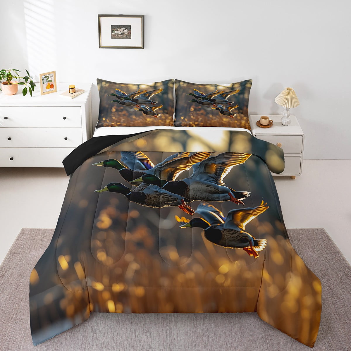 Mallard Duck Bedding Hunting Themed Comforter Set for Kids Teens Adults Wild Animal Duck Print ...